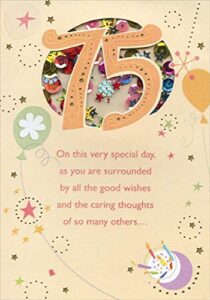 designer greetings very special day sequin filled die cut window age 75 / 75th birthday card