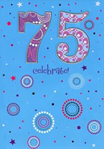 designer greetings circles and swirls in die cut windows on blue age 75 / 75th birthday card for him