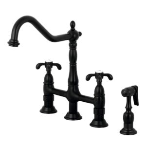 kingston brass ks1270txbs french country bridge kitchen faucet, matte black