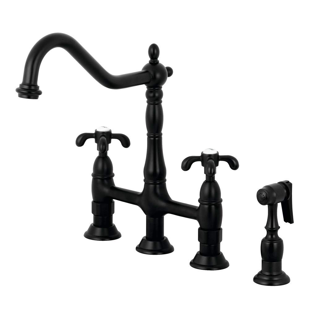 Kingston Brass KS1270TXBS French Country Bridge Kitchen Faucet, Matte Black