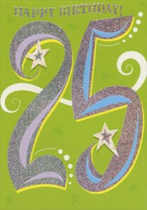 designer greetings holographic foil lettering on green age 25 / 25th birthday card