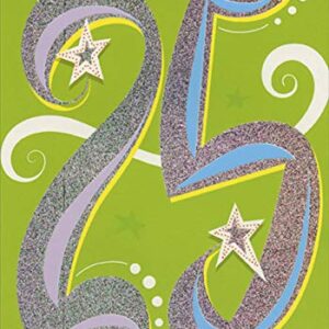 Designer Greetings Holographic Foil Lettering on Green Age 25 / 25th Birthday Card