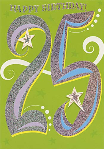 Designer Greetings Holographic Foil Lettering on Green Age 25 / 25th Birthday Card