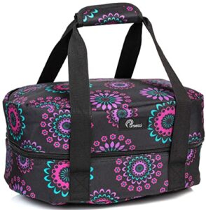 slow cooker bag for carrying oval and round-shaped crockpots, multi cookers, rice & pressure cookers up to 6 quarts to transport hot food with ease and in style (purple circle)