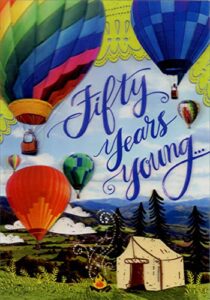 designer greetings 3d hot air balloons lenticular motion age 50 / 50th birthday card