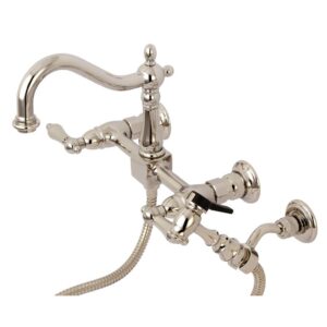 kingston brass ks1266albs heritage bridge kitchen faucet, polished nickel