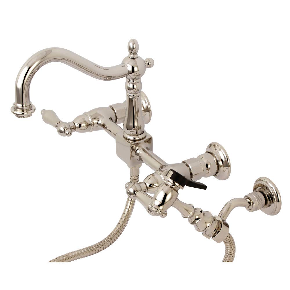 Kingston Brass KS1266ALBS Heritage Bridge Kitchen Faucet, Polished Nickel