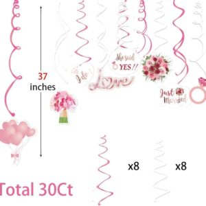 Kristin Paradise 30Ct Wedding Bridal Shower Hanging Swirl Decorations - Ceiling Streamers for Engagement Party, Bachelorette Rose Decor, Pink Party Favors, She Said Yes Decoration Pack