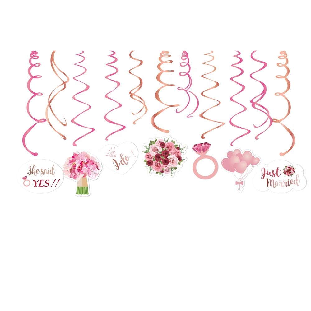 Kristin Paradise 30Ct Wedding Bridal Shower Hanging Swirl Decorations - Ceiling Streamers for Engagement Party, Bachelorette Rose Decor, Pink Party Favors, She Said Yes Decoration Pack