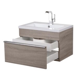 Cutler Kitchen and Bath Arlie 24 inch Wall Mounted Bathroom Vanity with Sink, Cultured Marble Top - Bathroom Sink Vanity with Multiple Soft Close Storage Drawers, Dorato