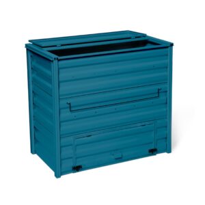 gardener's supply company demeter metal compost bin | weatherproof powder-coated galvanized steel large outdoor composter | 36" w x 20" d x 32" h - steel blue