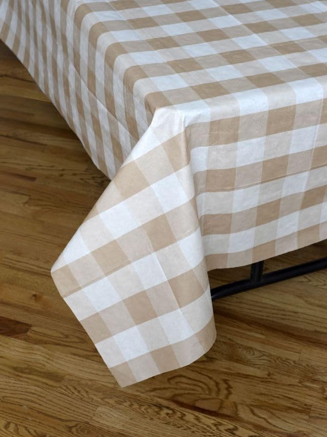 Havercamp Khaki and White Plaid Table Cover |1 Pack | 54" x 108" | Classic Plaid Collection | Great for Picnic, Barbecue, Cookout, Lumberjack Theme, Playground