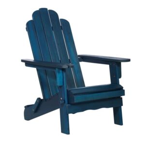 walker edison sully classic solid acacia wood outdoor folding adirondack chair, 38 inch, navy blue wash