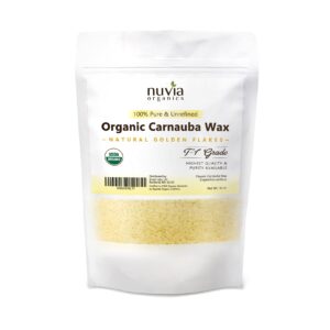 nuvia organics usda certified carnauba wax, 100% vegan - great for diy cosmetics, food grade, various uses, 16oz