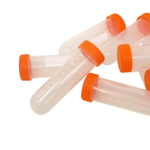 Honbay 10PCS 50ml Round Bottom Plastic Lab Centrifuge Tubes Laboratory Test Tubes with Screw Cap and Graduation Frozen Vial Container Sample Storage Containers for Science Laboratory School (Orange)