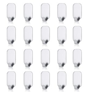 mxtechnic self adhesive hook stick on wall 304 stainless steel polished hanging clothes coat hat hooks and strong heavy duty metal super power hooks storage organizer (20 pack) (hooks-20)