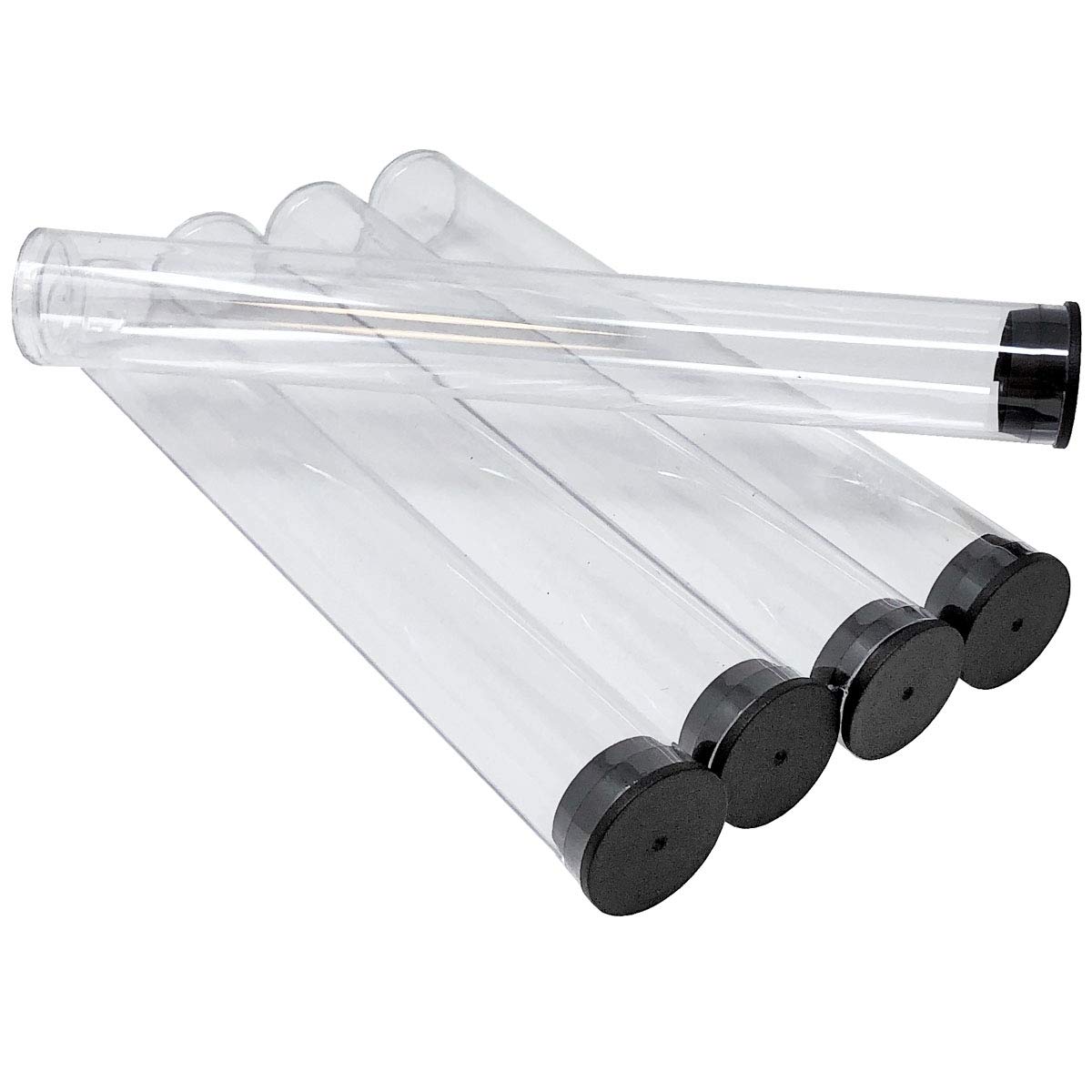 Prestige Import Group - 7/8" Interior Diameter Clear Plastic Empty Storage Tubes - Flat Bottom - 80ml Capacity, Press Fit Black Cap - 10 Pack