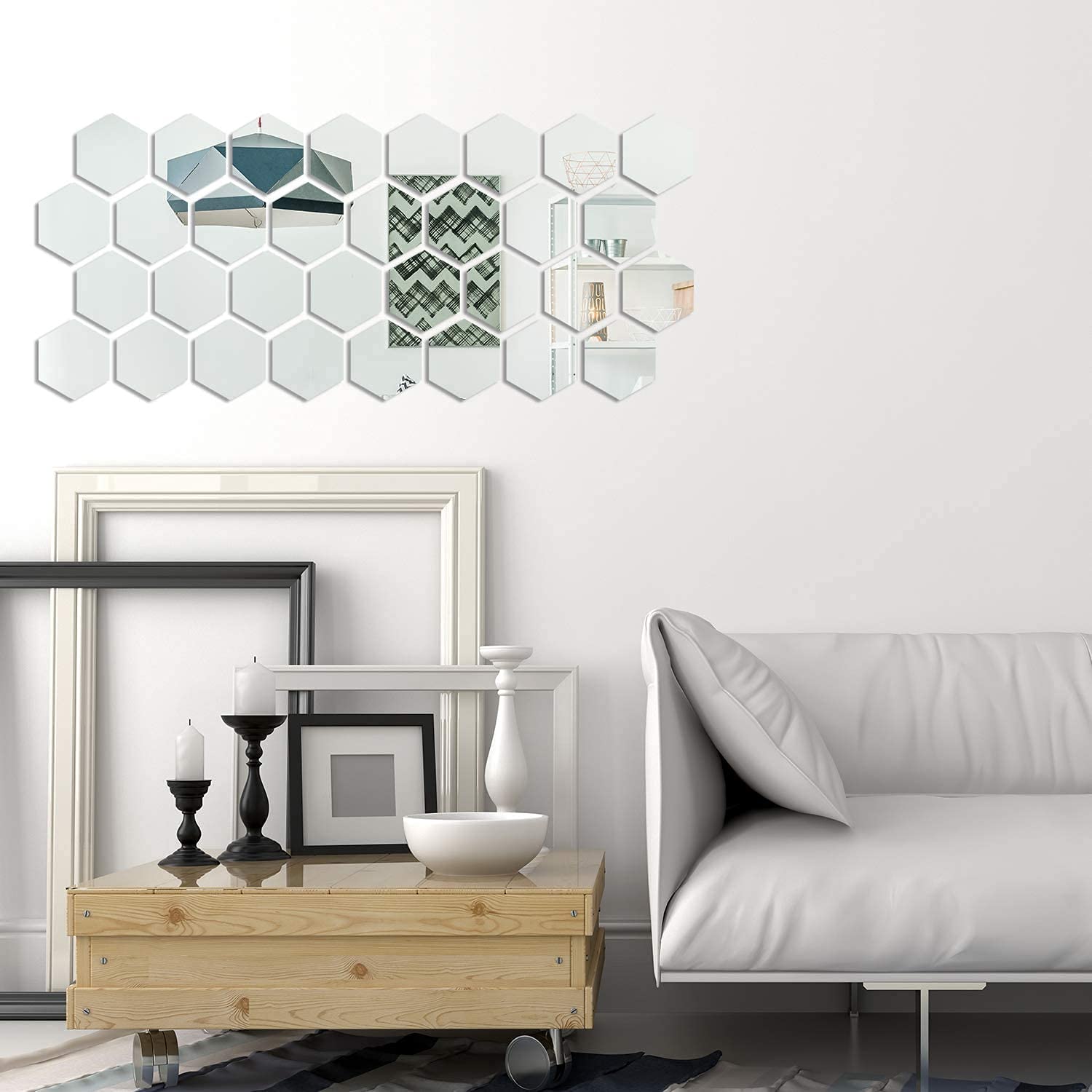 Shappy 24 Pieces Hexagon Mirror Wall Sticker Removable Acrylic Mirror Setting Wall Sticker Decal Honey Comb Mirror Decal for Living Room Bedroom Home Decor (5 x 4.3 x 2.5 Inch)