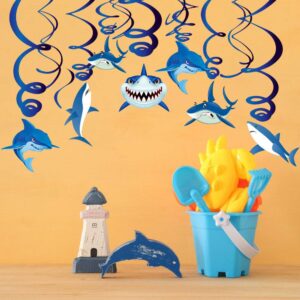 30PCS Shark Hanging Swirls Decorations - Summer Pool Decoration Under the Sea Party Decoration Ocean Theme Party Supplies Baby Shark Birthday Party Favor Supplies