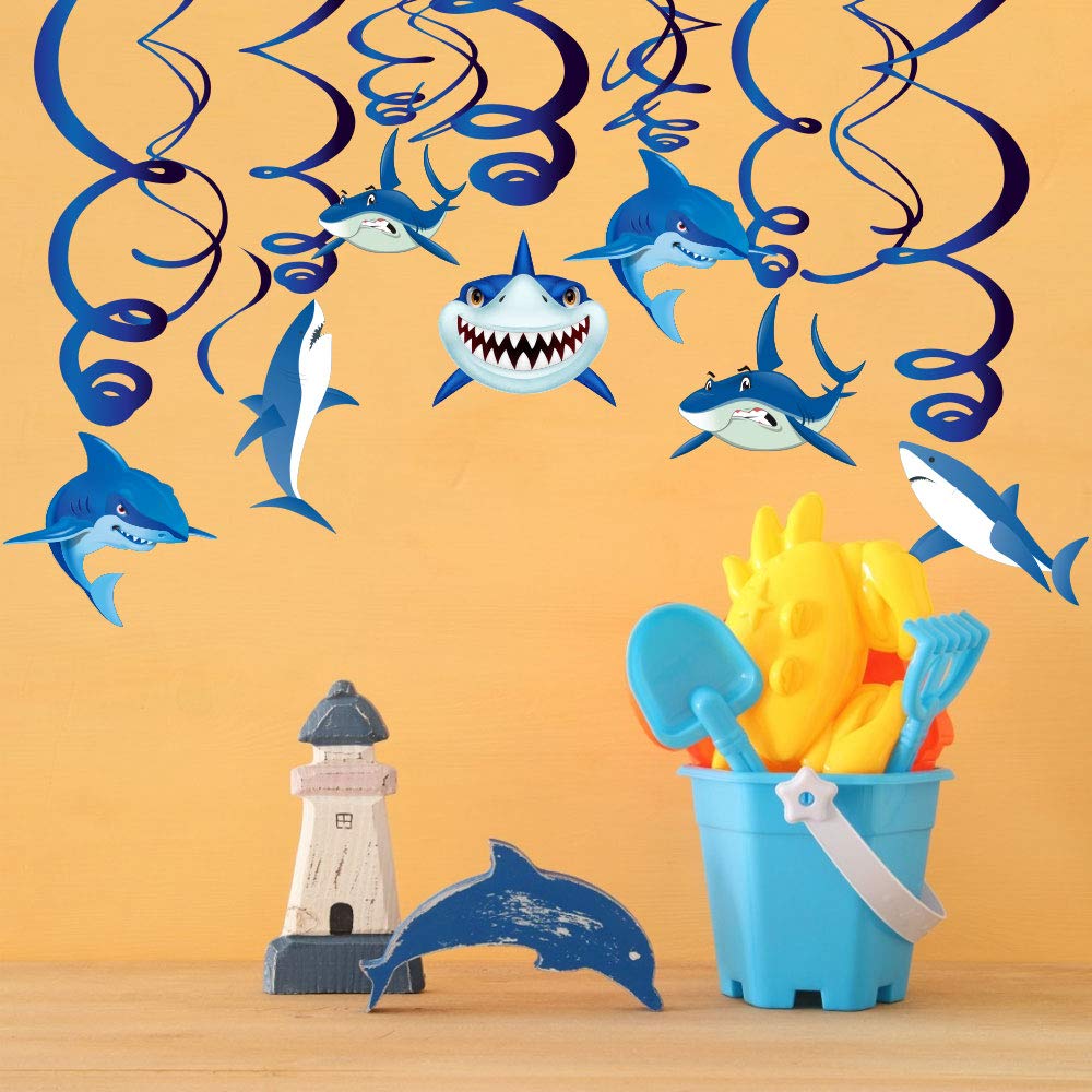 30PCS Shark Hanging Swirls Decorations - Summer Pool Decoration Under the Sea Party Decoration Ocean Theme Party Supplies Baby Shark Birthday Party Favor Supplies