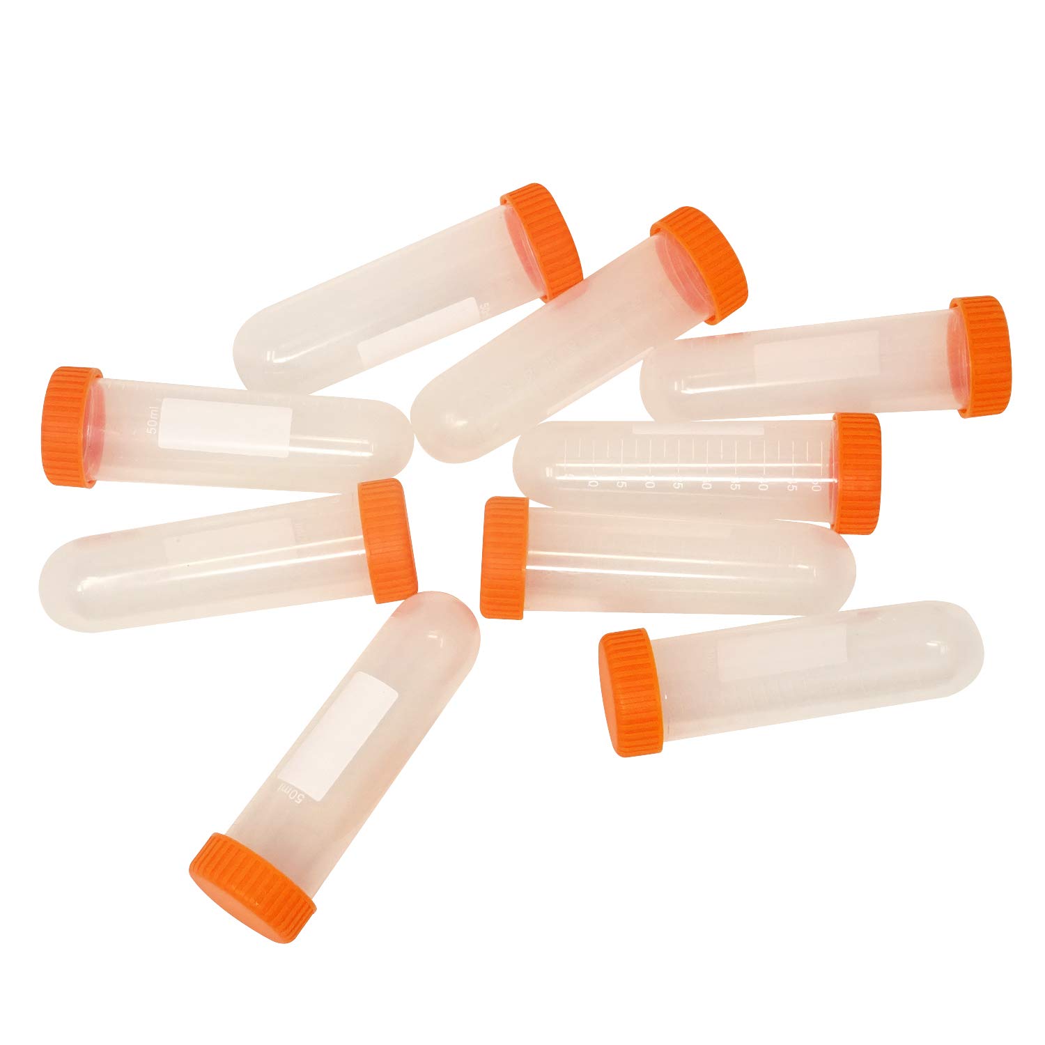 Honbay 10PCS 50ml Round Bottom Plastic Lab Centrifuge Tubes Laboratory Test Tubes with Screw Cap and Graduation Frozen Vial Container Sample Storage Containers for Science Laboratory School (Orange)