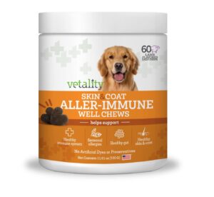 vetality well chews | soft chew supplements for dogs | 60 count | made in usa (skin + coat)