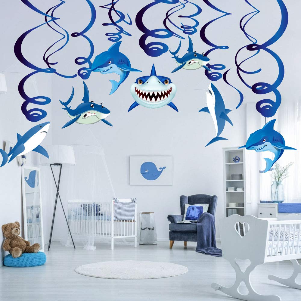 30PCS Shark Hanging Swirls Decorations - Summer Pool Decoration Under the Sea Party Decoration Ocean Theme Party Supplies Baby Shark Birthday Party Favor Supplies