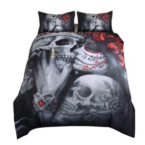 suncloris, bedding duvet cover sets, 3d dead sugar skull girl kissing skull home bedding set.included: duvet cover,pillowcase(no comforter inside) (queen)