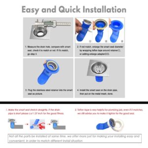 Shower Floor Drain Backflow Preventer, Waterless Trap Seal, One Way Drain Valve Sewer Core (1.28-1.58 inch, Blue)