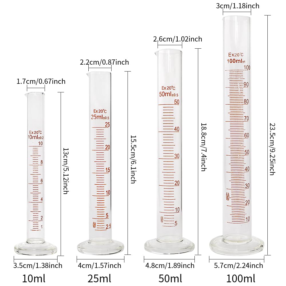 SUPERLELE Glass Graduated Cylinder Set 10ml 25ml 50ml 100ml, Thick Glass Beaker Set 50ml 100ml 250ml with 2 Droppers