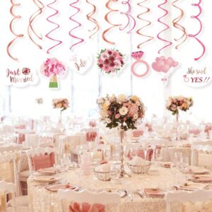 Kristin Paradise 30Ct Wedding Bridal Shower Hanging Swirl Decorations - Ceiling Streamers for Engagement Party, Bachelorette Rose Decor, Pink Party Favors, She Said Yes Decoration Pack