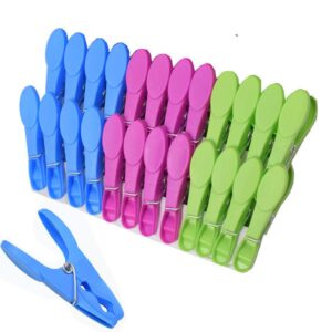 Strong Clothes Pins for Drying Heavy Duty Laundry Clothespins Travel Plastic Clothing Clamps Big Towel Clips 24 Pack