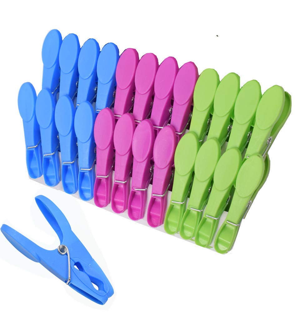 Strong Clothes Pins for Drying Heavy Duty Laundry Clothespins Travel Plastic Clothing Clamps Big Towel Clips 24 Pack