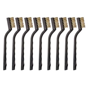 yiwerder 9pcs mini brass brushes set, curved handle scratch wire toothbrush, cleaning welding slag and rust