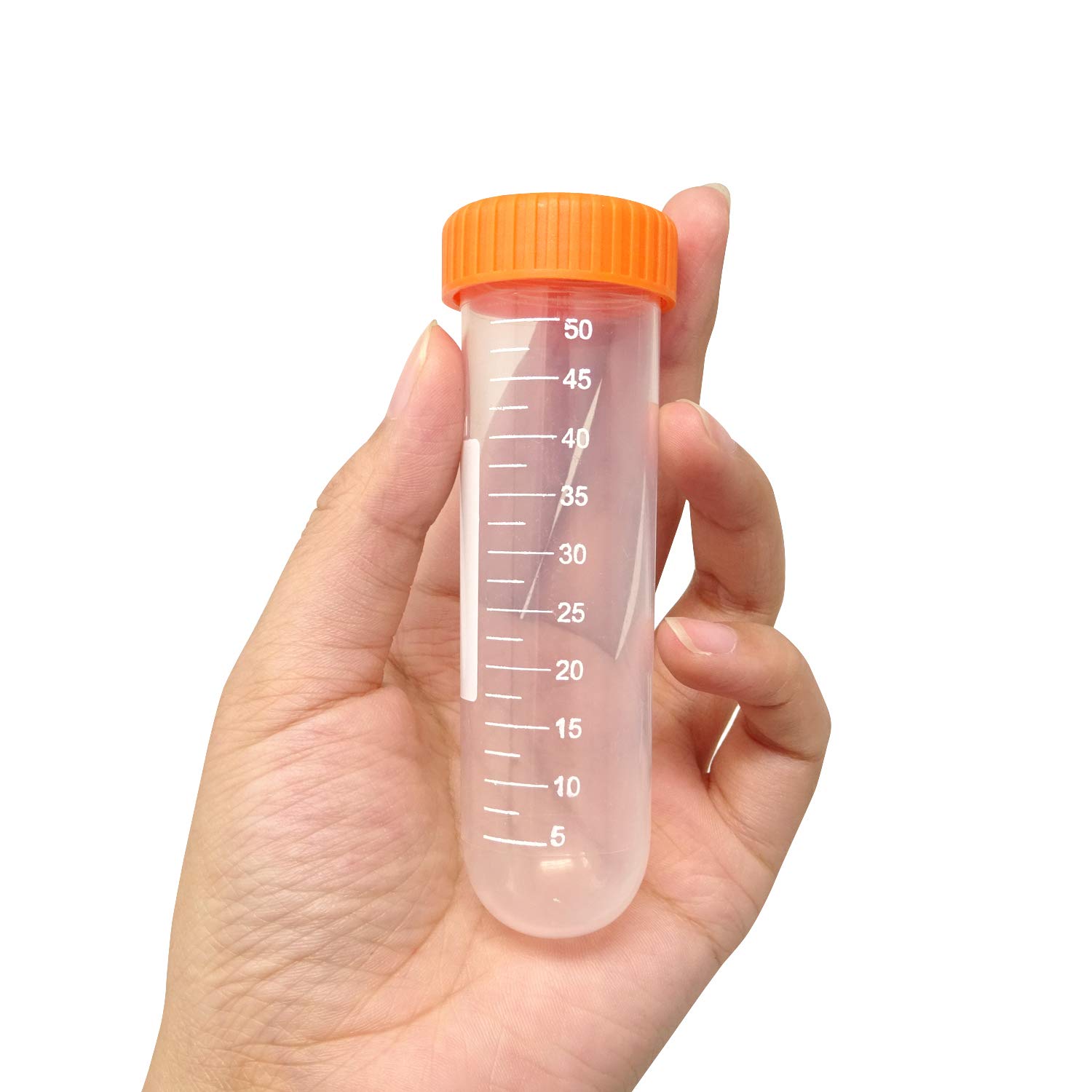 Honbay 10PCS 50ml Round Bottom Plastic Lab Centrifuge Tubes Laboratory Test Tubes with Screw Cap and Graduation Frozen Vial Container Sample Storage Containers for Science Laboratory School (Orange)