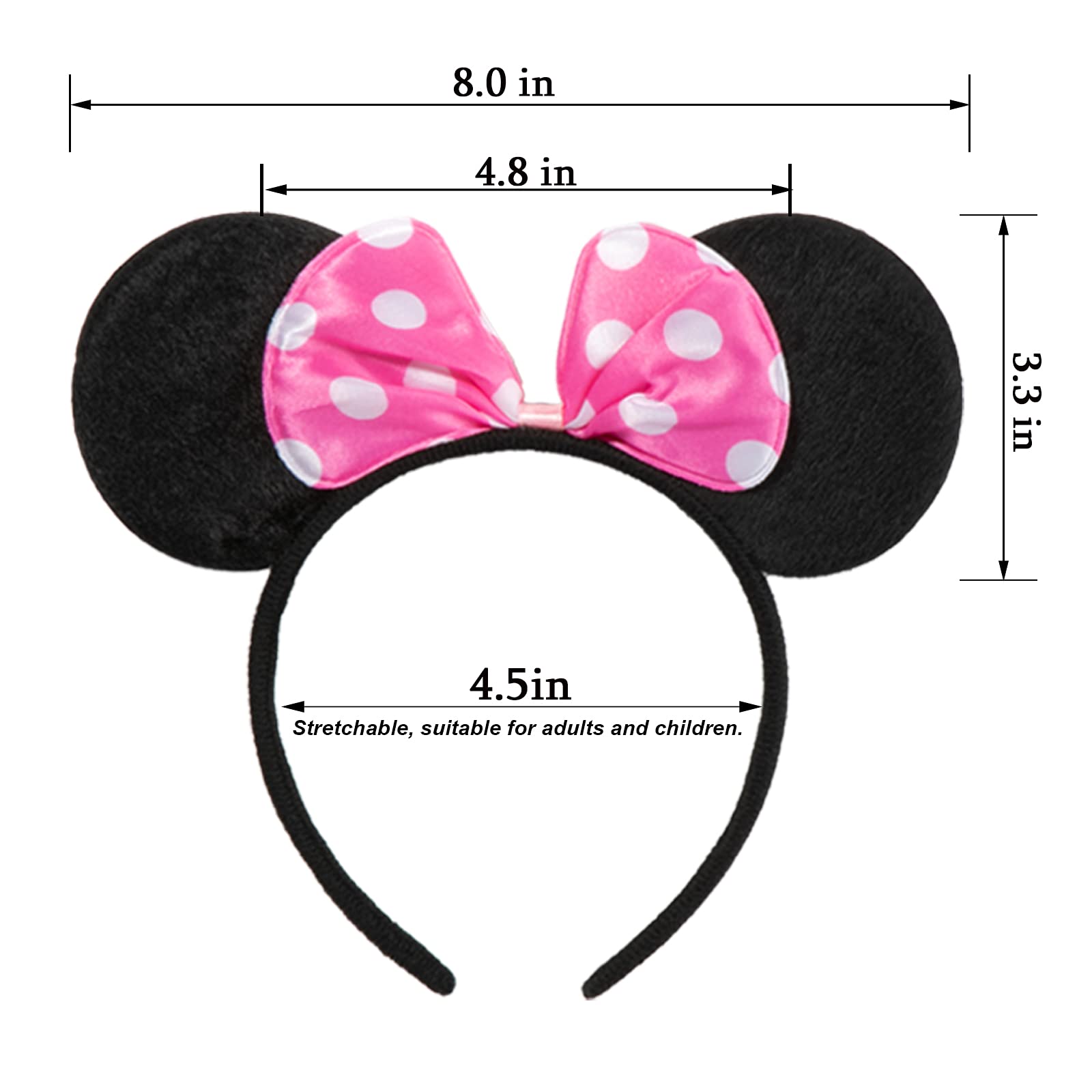 CHuangQi Mouse Ears Headband 2pcs, Solid Black and Pink Bow with Polka Dot, Party Favors