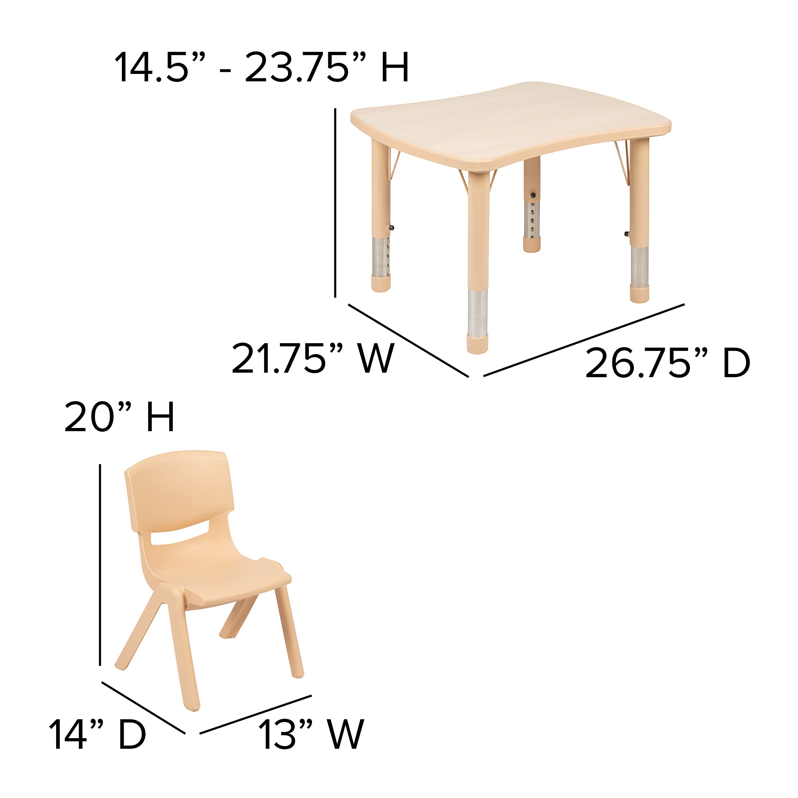 EMMA + OLIVER 21.875" W x 26.625" L Red Plastic Activity Table Set-4 Chairs