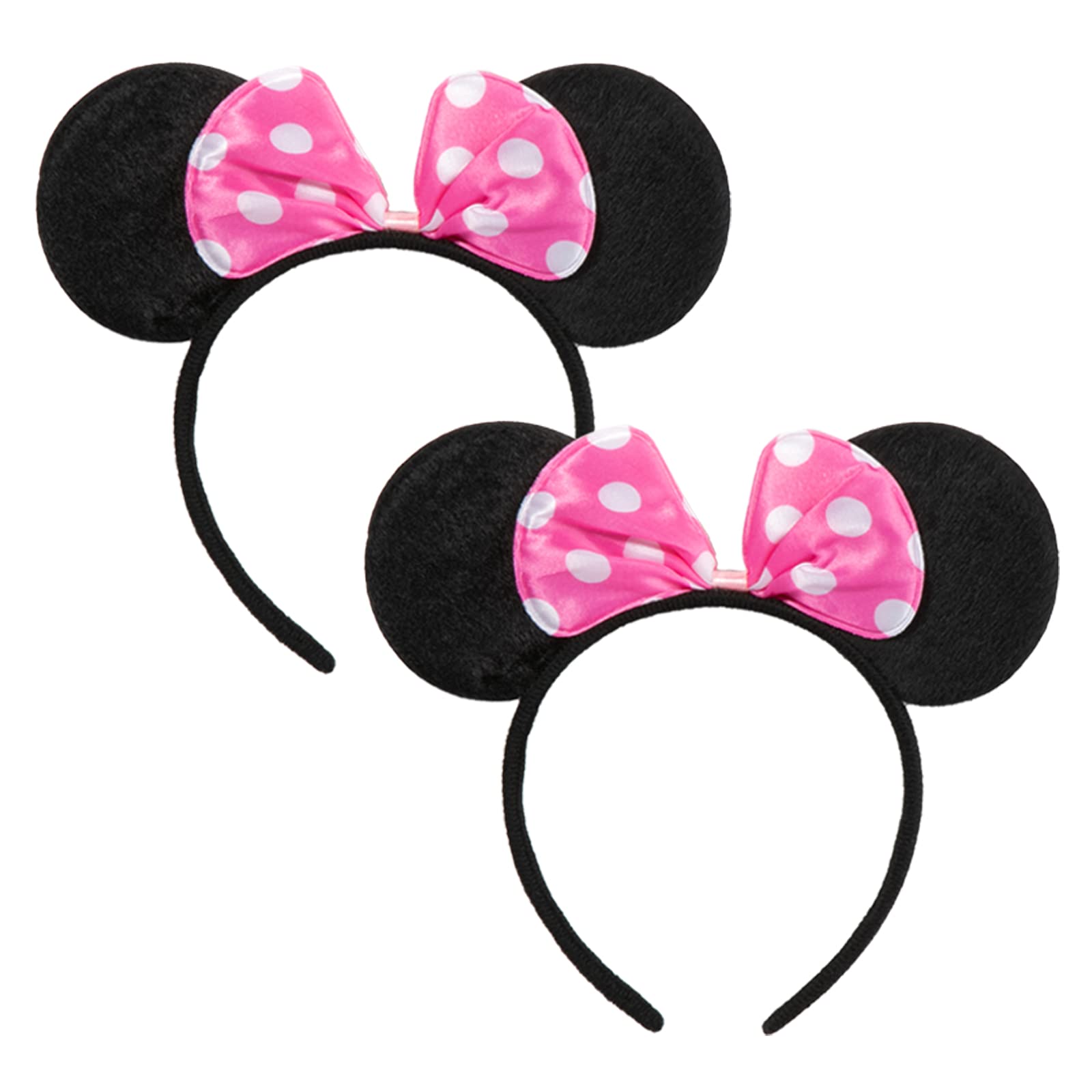 CHuangQi Mouse Ears Headband 2pcs, Solid Black and Pink Bow with Polka Dot, Party Favors