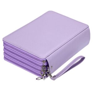 btsky 200 slots colored pencil organizer - deluxe pu leather pencil case holder with removal handle strap pencil box large for colored pencils watercolor pencils purple