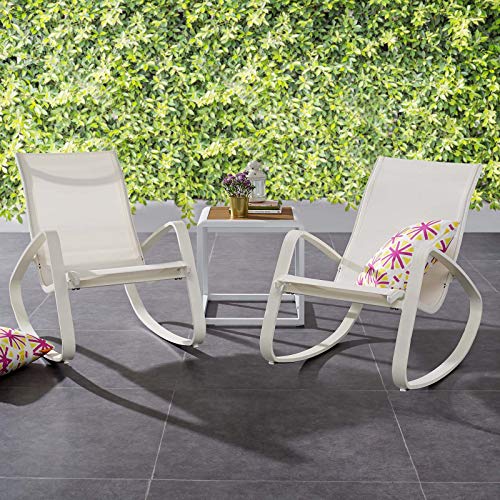 Modway Traveler Outdoor Patio Aluminum Mesh Rocking Sling Gliders, Two Lounge Chairs, White