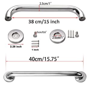 16 Inch Stainless Steel Shower Grab Bar, ZUEXT Chrome Shower Handle, Bathroom Balance Bar, Safety Hand Rail Support Bar for Handicap Elderly Injury, Senior Assist Bath Tub Wall Concealed Mount Handle