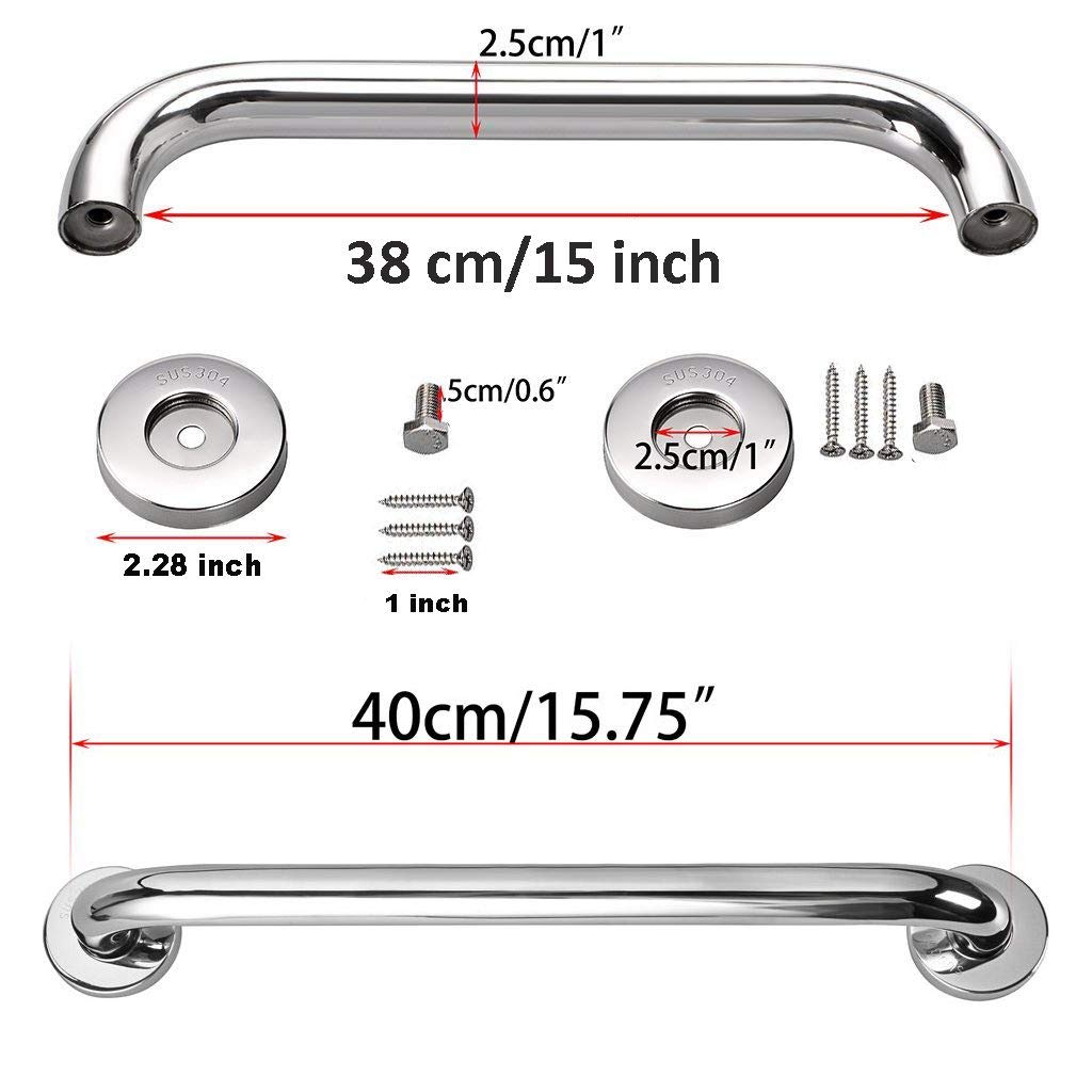 16 Inch Stainless Steel Shower Grab Bar, ZUEXT Chrome Shower Handle, Bathroom Balance Bar, Safety Hand Rail Support Bar for Handicap Elderly Injury, Senior Assist Bath Tub Wall Concealed Mount Handle