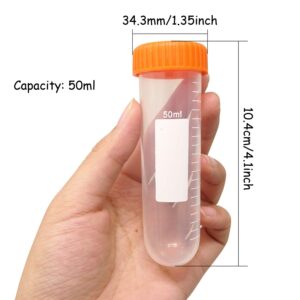 Honbay 10PCS 50ml Round Bottom Plastic Lab Centrifuge Tubes Laboratory Test Tubes with Screw Cap and Graduation Frozen Vial Container Sample Storage Containers for Science Laboratory School (Orange)