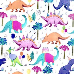 REVEL & Co Party Dinosaurs Children's Premium Folded Wrapping Paper, 2 feet x 10 feet Jurassic dinosaur birthday folded gift wrap