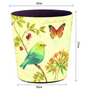 Lingxuinfo Scakbyer Retro Style Small Trash Can Wastebasket, Decorative Trash Can Waste Paper Basket Waste Container Bin for Bathroom, Bedroom, Office and More, 10L Capacity (Sparrow Butterfly)