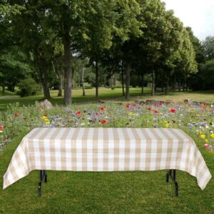 Havercamp Khaki and White Plaid Table Cover |1 Pack | 54" x 108" | Classic Plaid Collection | Great for Picnic, Barbecue, Cookout, Lumberjack Theme, Playground