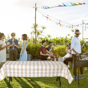 Havercamp Khaki and White Plaid Table Cover |1 Pack | 54" x 108" | Classic Plaid Collection | Great for Picnic, Barbecue, Cookout, Lumberjack Theme, Playground