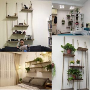 Wall Hanging Shelf Rope Swing Floating Shelves Wood Storage Display Swing Rope Organizer Wall Decoration, Home Storage Furniture/Display Racks (Size : A)