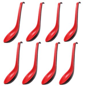 large japanese soup spoons red and black with long handle, set of 8