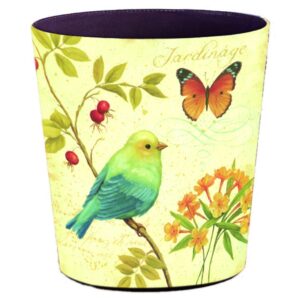 lingxuinfo scakbyer retro style small trash can wastebasket, decorative trash can waste paper basket waste container bin for bathroom, bedroom, office and more, 10l capacity (sparrow butterfly)